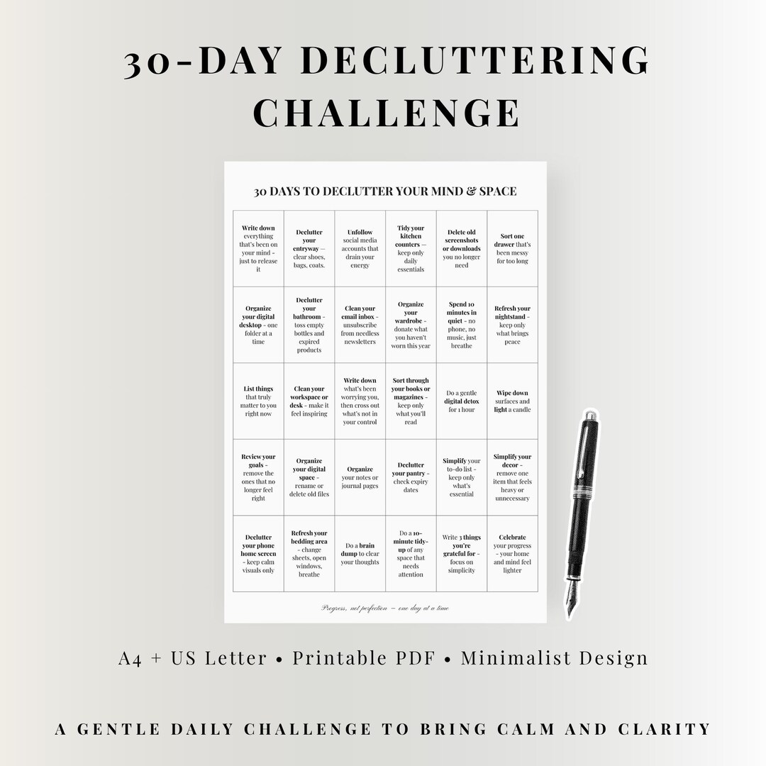 30 Day Declutter Challenge Printable | Mind & Space Minimalist ...