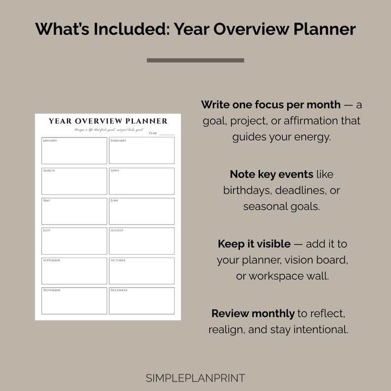 Year at a Glance Planner Printable – Undated 12 Month Overview PDF - Etsy