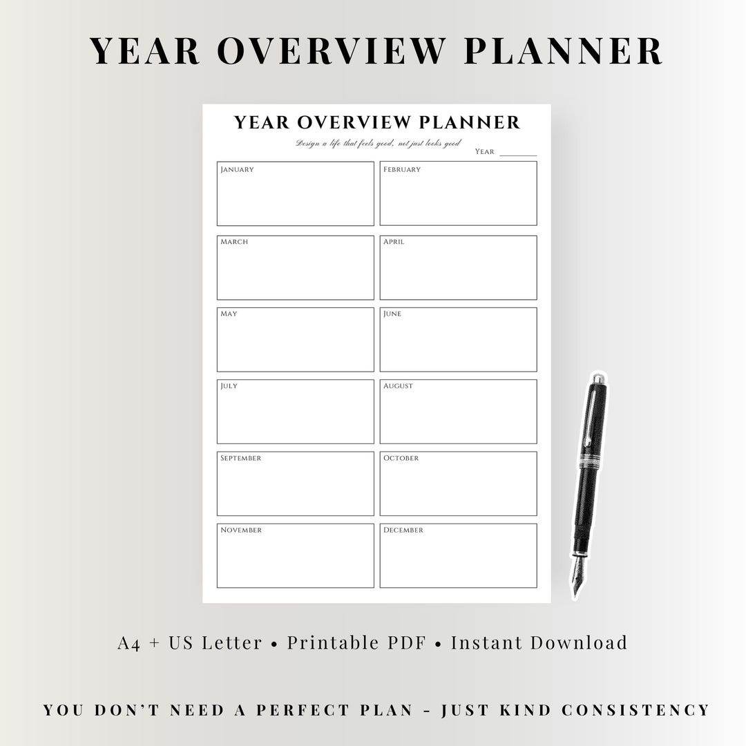 Year at a Glance Planner Printable – Undated 12 Month Overview PDF - Etsy