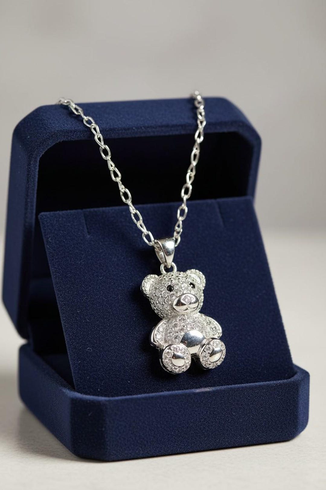Sterling Teddy Bear Pendant, Teddy Bear Necklace, Cute Teddy Bear Charm ...