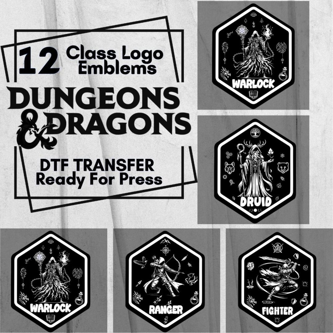 12 Dungeons and Dragons Black Class Emblem Decal, DND Designs for DTF ...