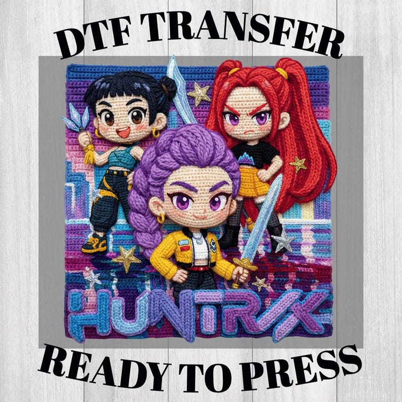 Huntrix Faux Embroidery Dtf, Kpop Chibi Girls Decal, Girl Warriors ...