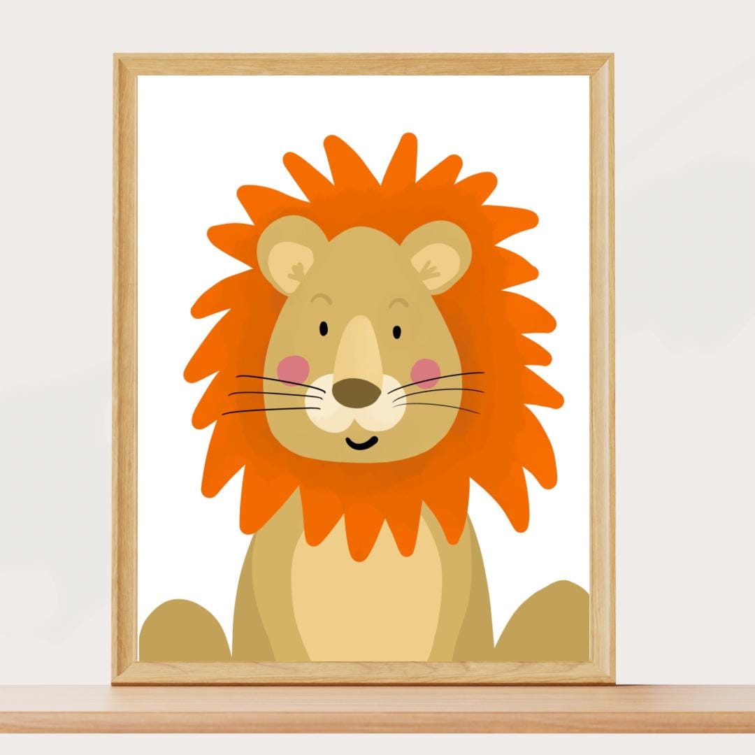 Lion Nursery Print – Cute Safari Wild Animal Wall Art for Kids Room or ...
