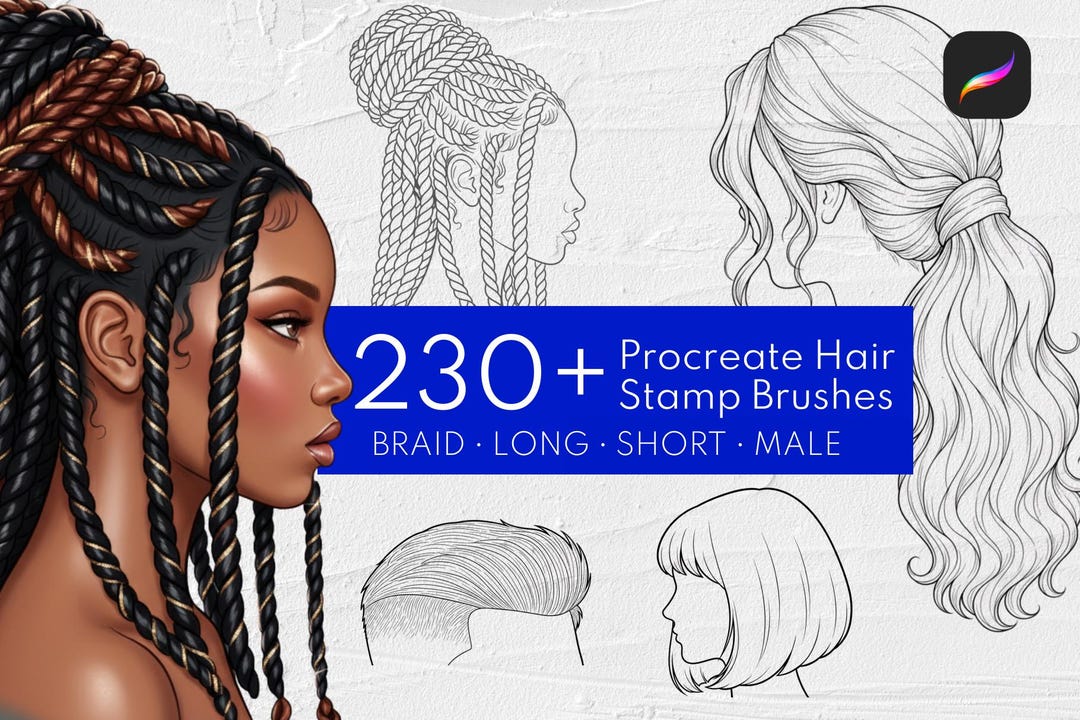 230 Procreate Hair Brushes | Portrait & Braid Stamps (digital Download ...