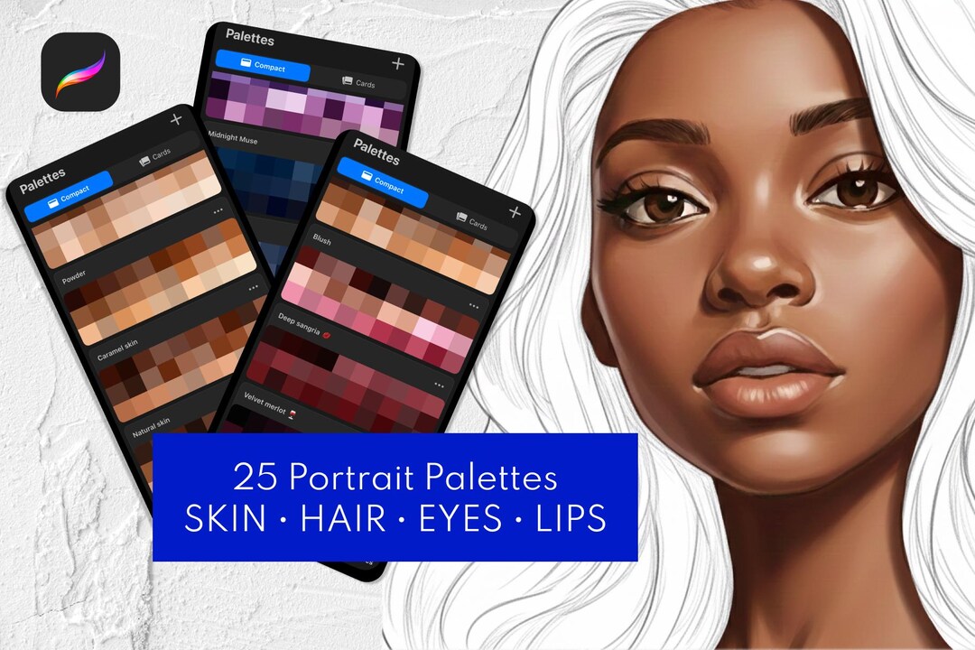 25 Procreate Portrait Color Palettes - Skin Tones, Hair, Eyes, Lips ...