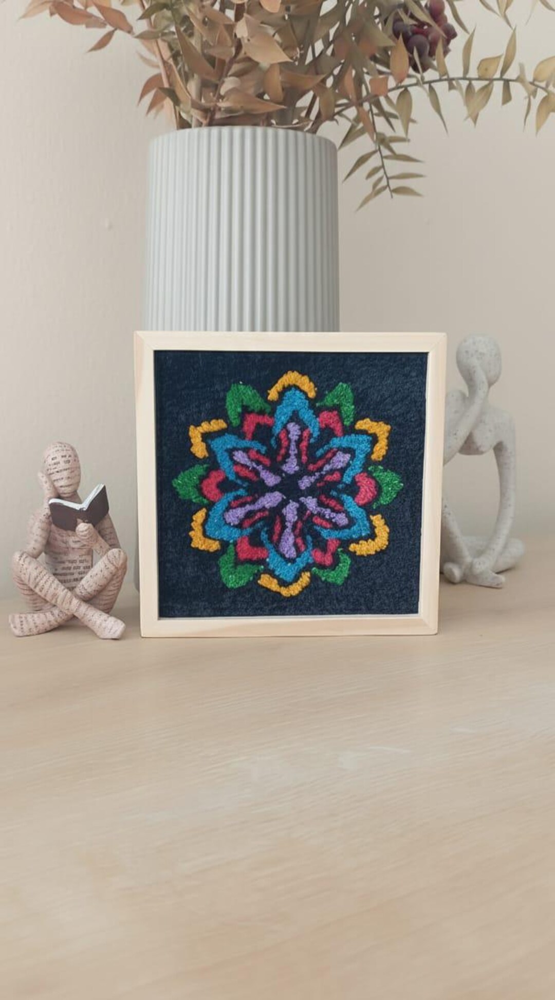 Vibrant Mandala Tufting Wall Art | Handmade Framed Tufted Tapestry 8×8 ...