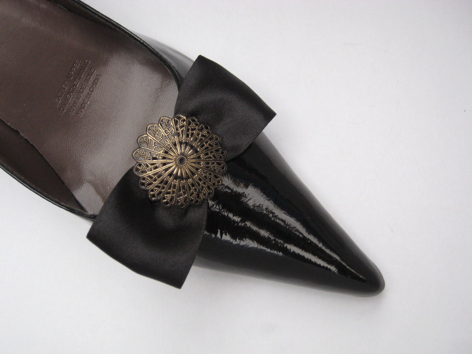 Black Satin Bow Shoe Clips With Bling one Pair - Etsy