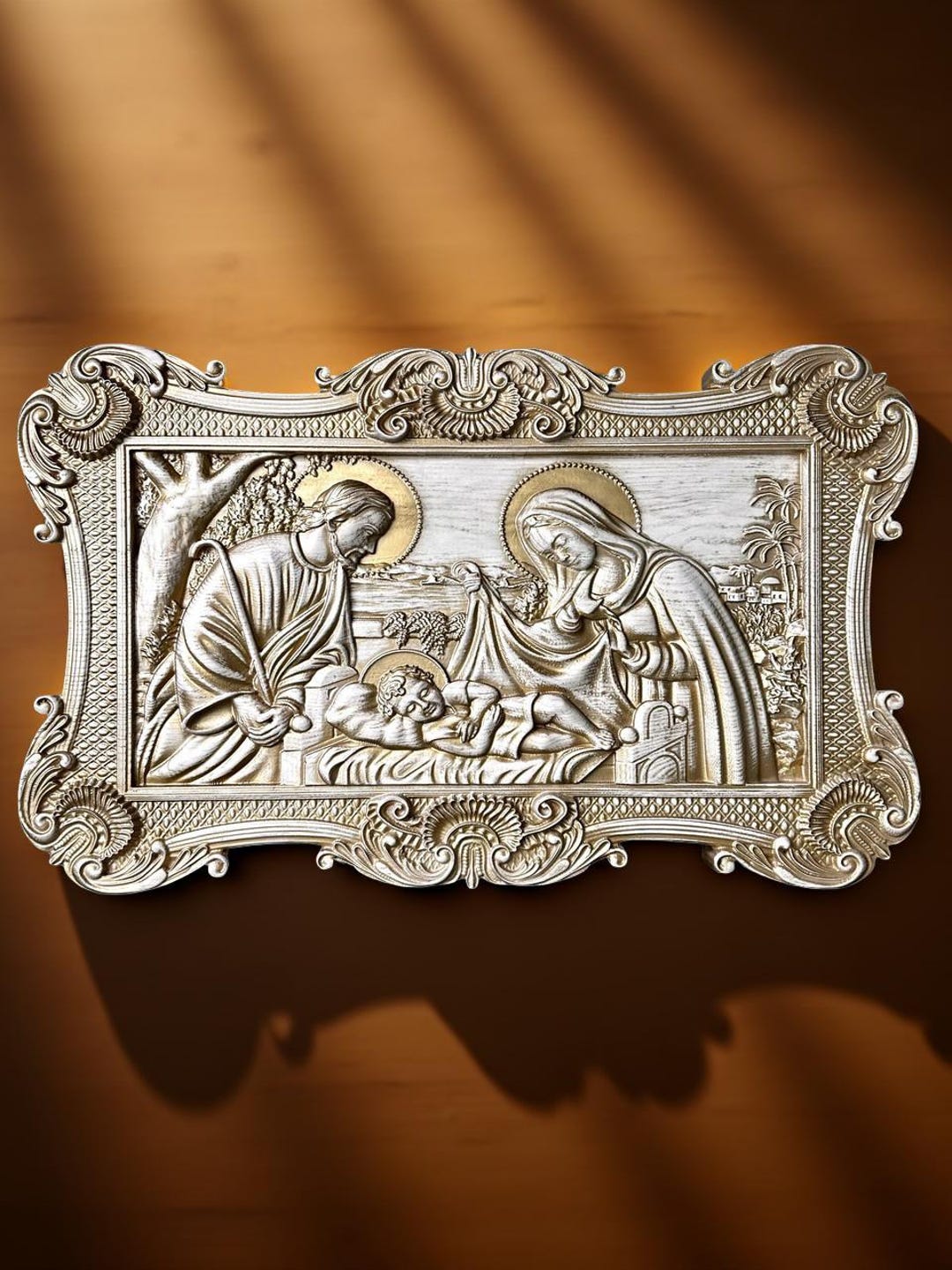 Hand Carved Wooden Nativity Icon, Holy Family Christmas Wall Art ...