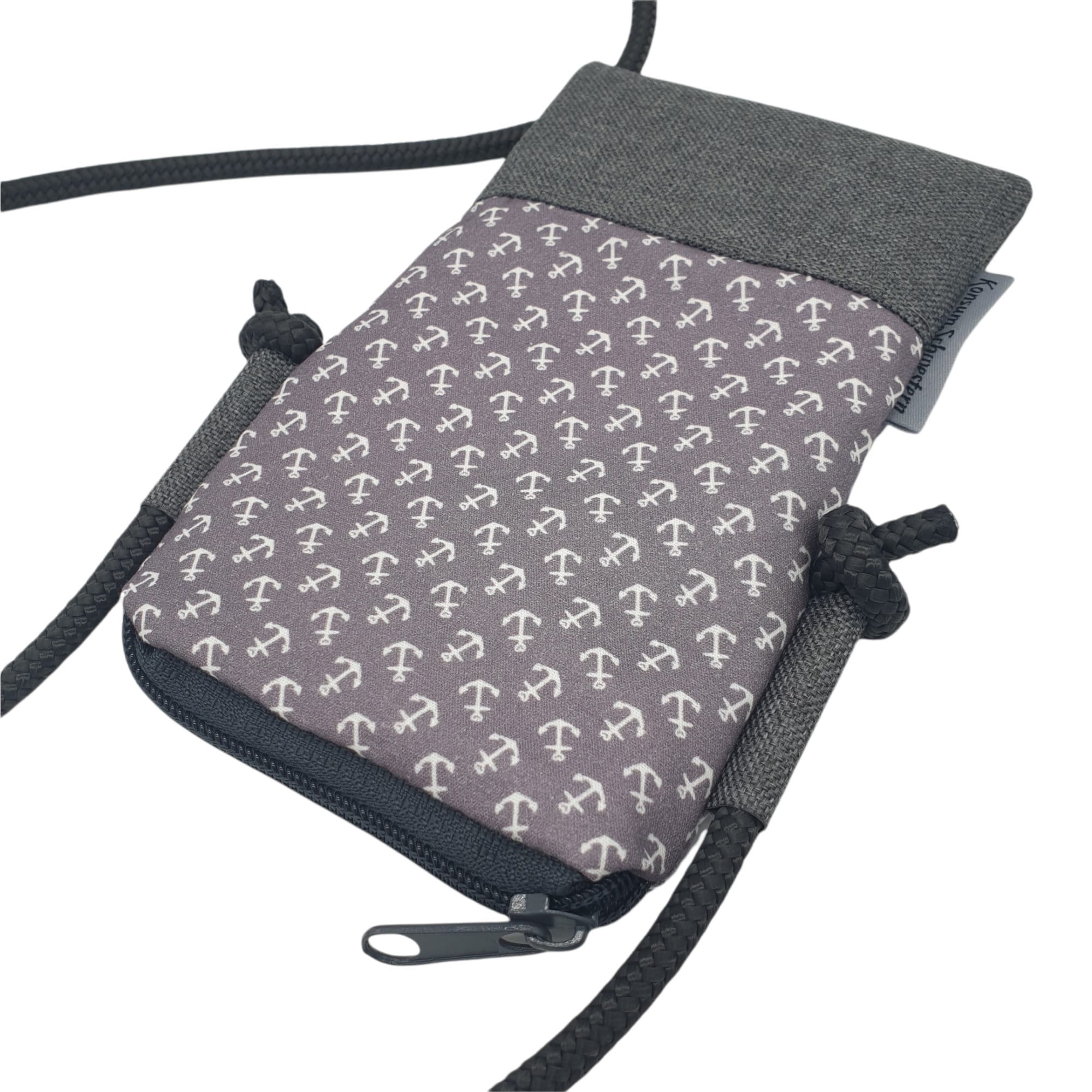 Maßgeschneiderte Handytasche zum Umhängen aus Canvas grau und Stoff ...