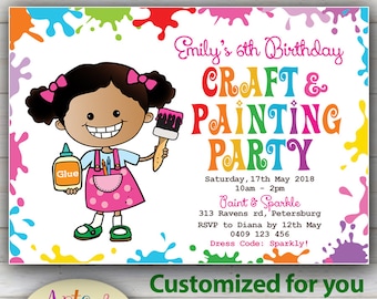 CUSTOMIZED Art & Crafts Invitation Cute Crafty Girl | Etsy