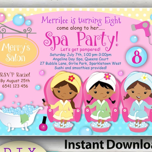 Spa Party EDITABLE Invitation Printable Spa Birthday | Etsy