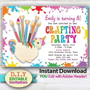 INSTANT DOWNLOAD D.I.Y Editable Crafting Party Invitation, YOU Edit at ...