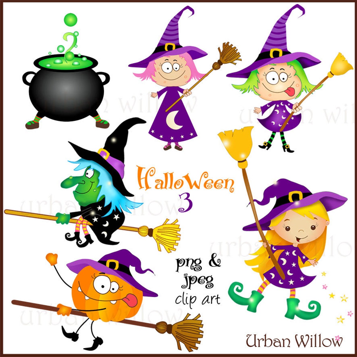 Funny Halloween Clipart Witch Clipart Clipart Cute Witch - Etsy