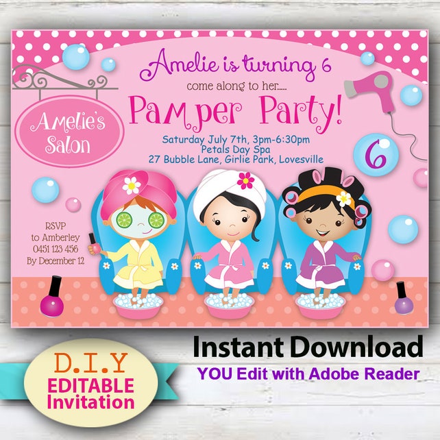 EDITABLE Pamper Party Invitation girls pamper party | Etsy