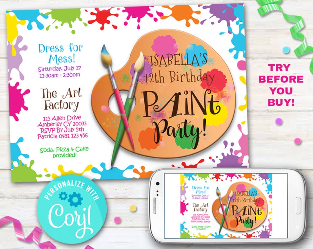 Paint Party Invitation - Art or Painting Party Invitation - Instant ...