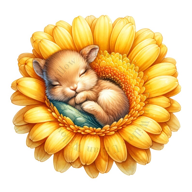9 Cute Bunny's in Gerbera Flowers, Pastel Painting Clipart, Quality ...