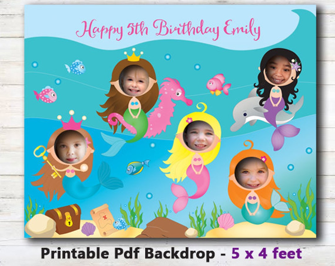 Printable Backdrop Mermaid Backdrop 5 X 4 Feet, Printable Party Banner ...