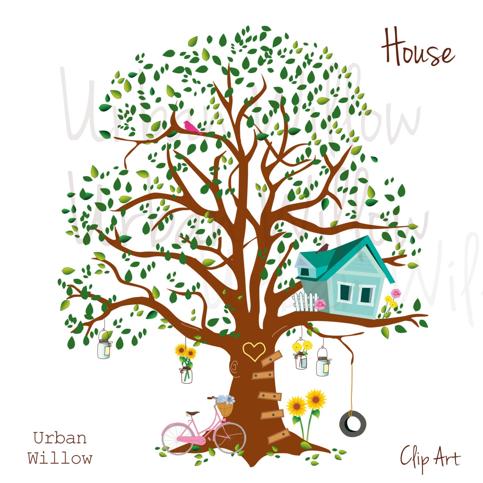 Clip Art Tree House, Clipart Tree, Tree House Print, Cute Tree Images ...