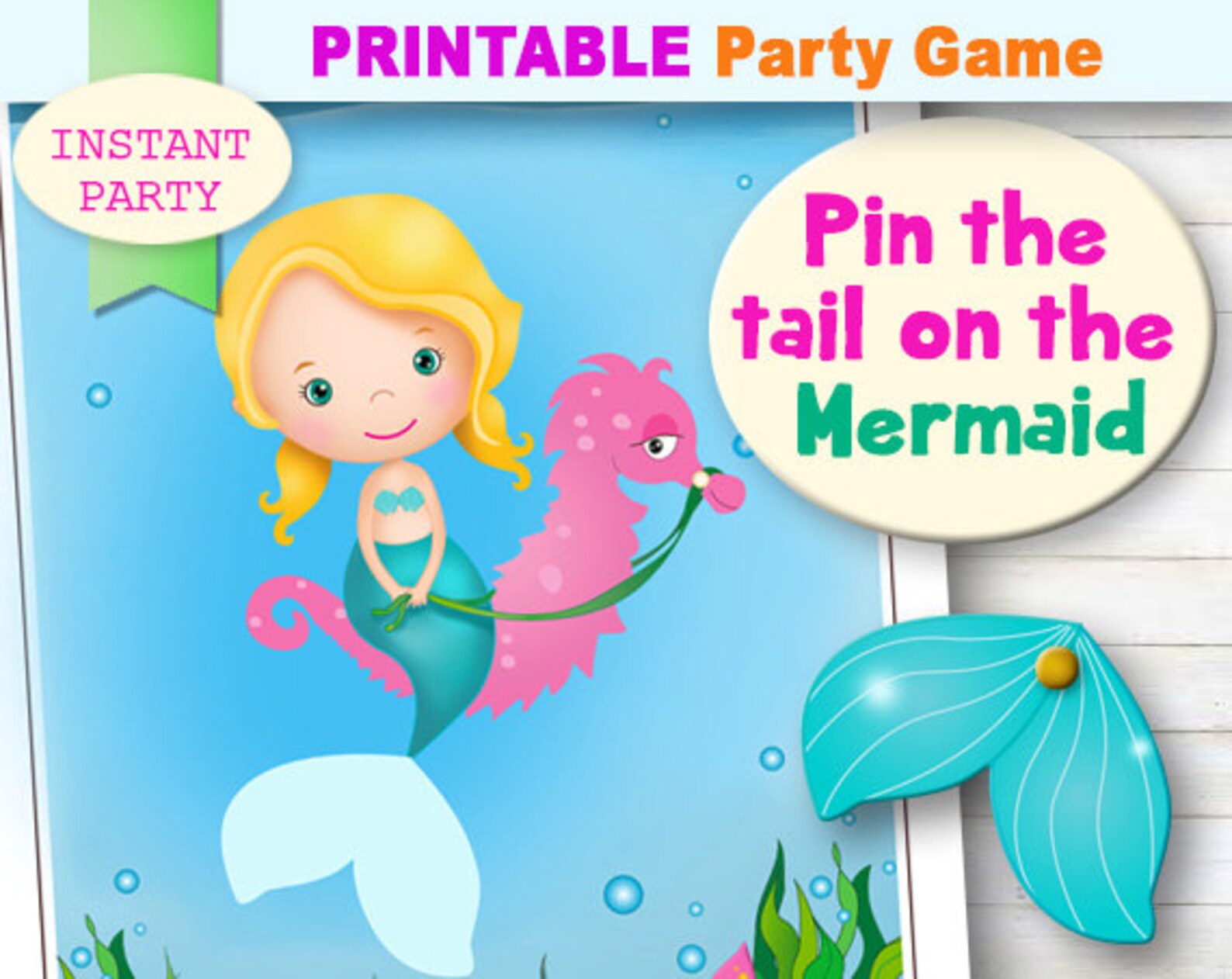 PIN THE TAIL on the Mermaid Game Mini Printable Mermaid Game - Etsy