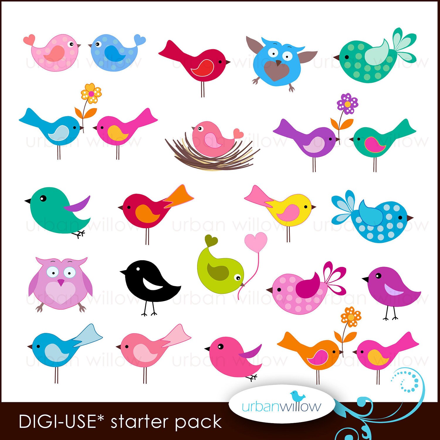 20 LITTLE BIRDS. Digital clip art collection in Jpeg and Png | Etsy