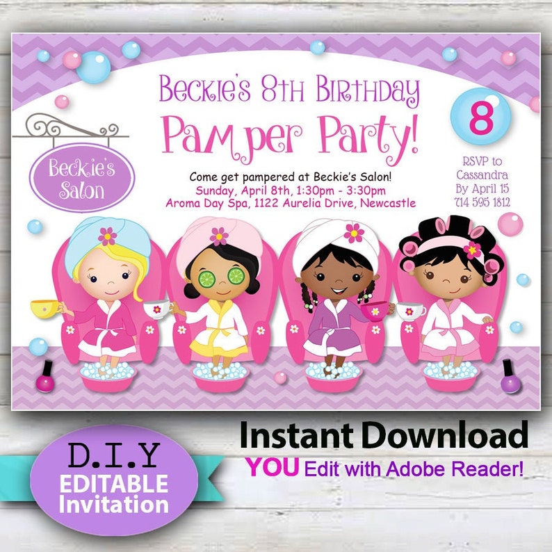 EDITABLE Pamper Party Invitation Girls Pamper Party | Etsy