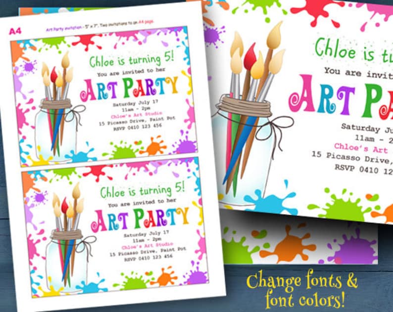 EDITABLE Art D.I.Y. Party Invitation, Paint Party Invites, Paint ...