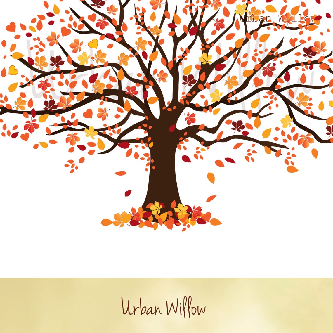 Clip Art Fall Tree Autumn Tree Graphic Tree With Orange - Etsy