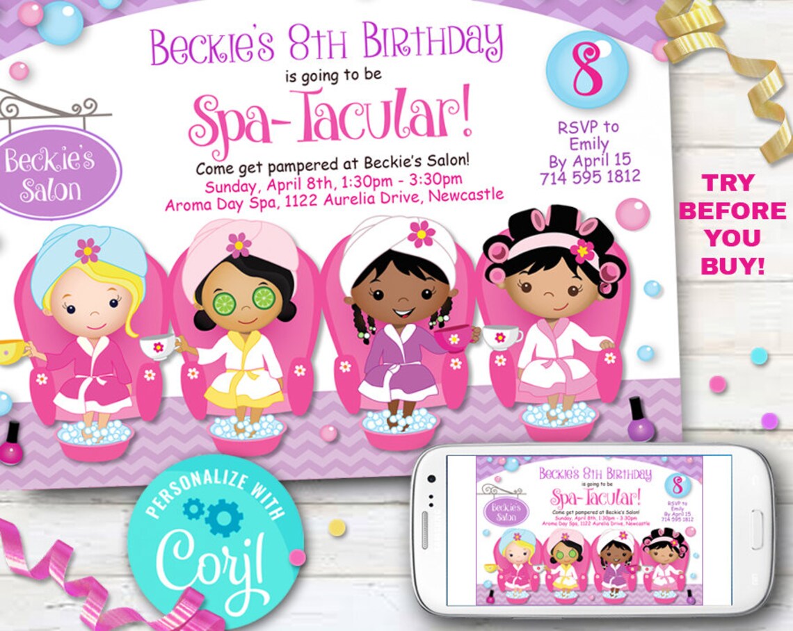 EDITABLE Pamper Party Invitation Girls Pamper Party Cute - Etsy