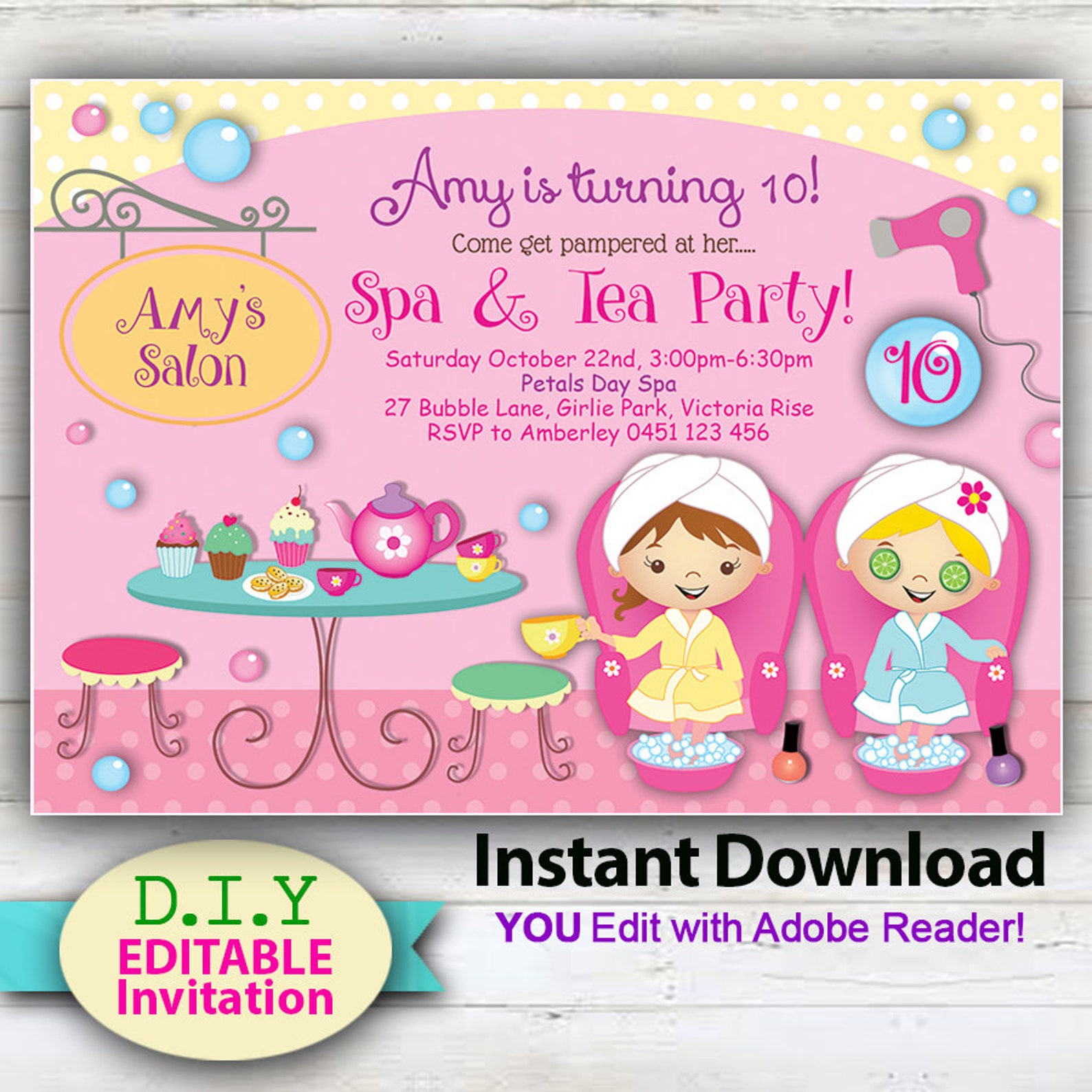 EDITABLE Spa & Tea Party Invitation Cute Manicure or - Etsy