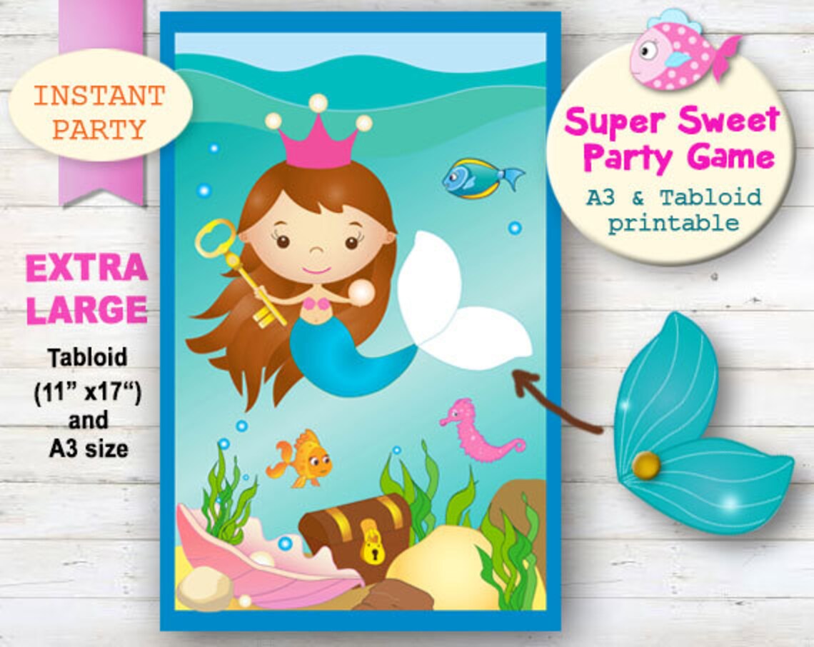 Mermaid Party Game Pin the Tail on the mermaid Mermaid Party | Etsy