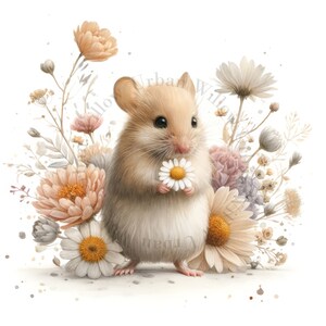 10 Cute Mouse and Flowers Watercolor Clipart, Garden, Quality Jpgs ...