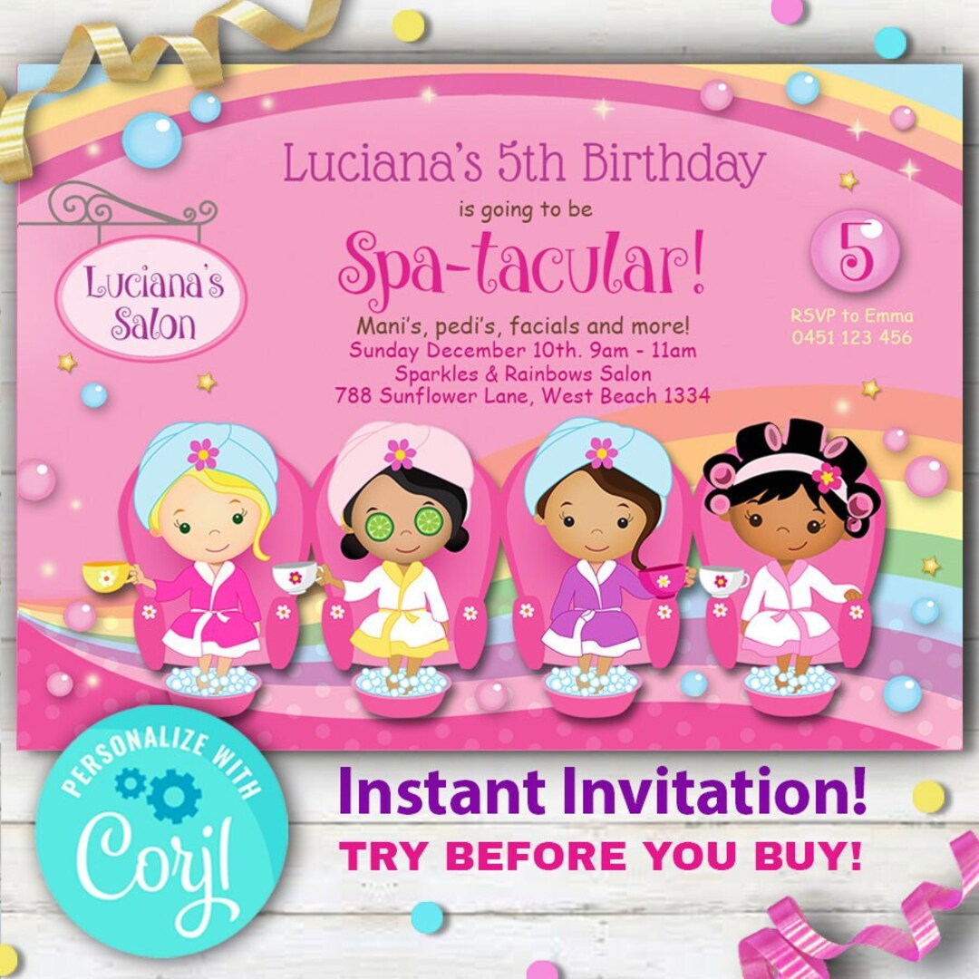 EDITABLE - Spa Party Invitation, Manicure or Pedicure. Mixed Ethnicity ...