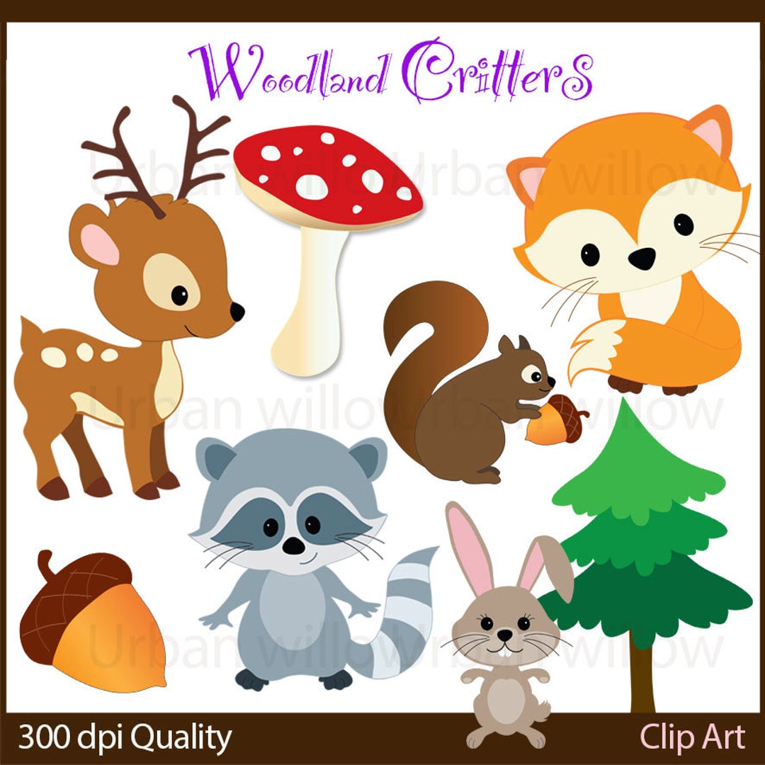 WOODLAND Animals, Cute Fox, Cute Squirrel Clip Art, Raccoon Graphic ...