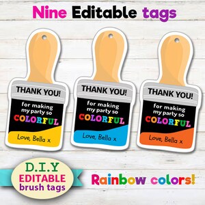 EDITABLE Paint Brush Tags Art Party Favor Tags Art Party - Etsy