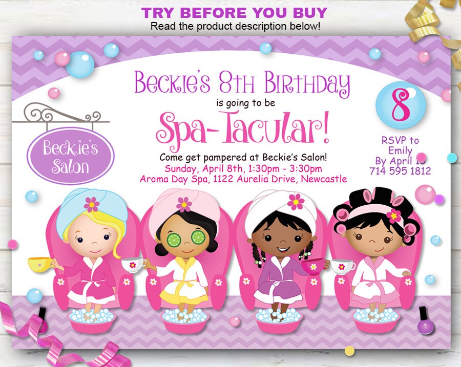 EDITABLE - Pamper Party Invitation, Girls Pamper Party, Cute Day Spa ...