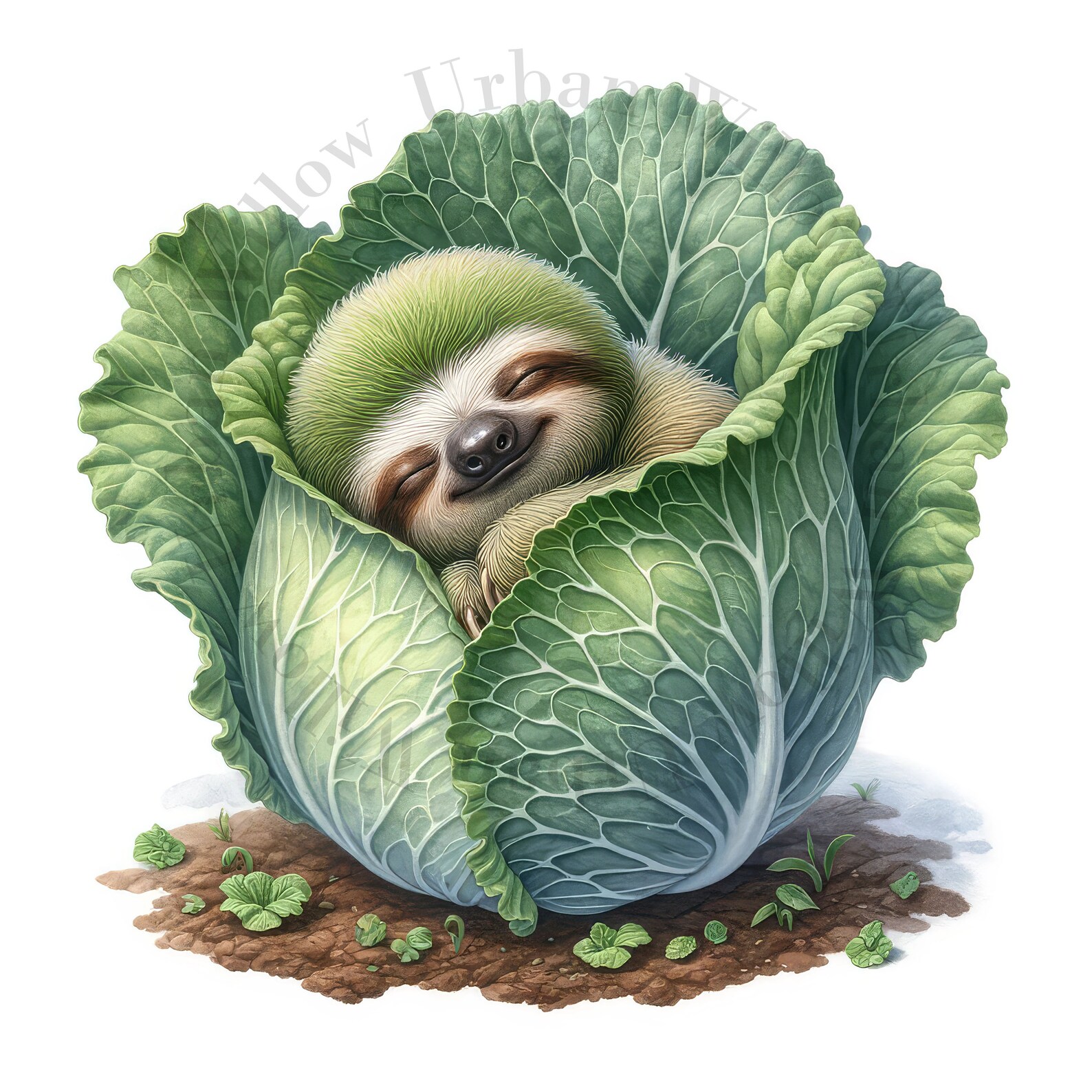 11 Cute Animals Sleeping in Cabbage Leaves Clipart. High Definition ...