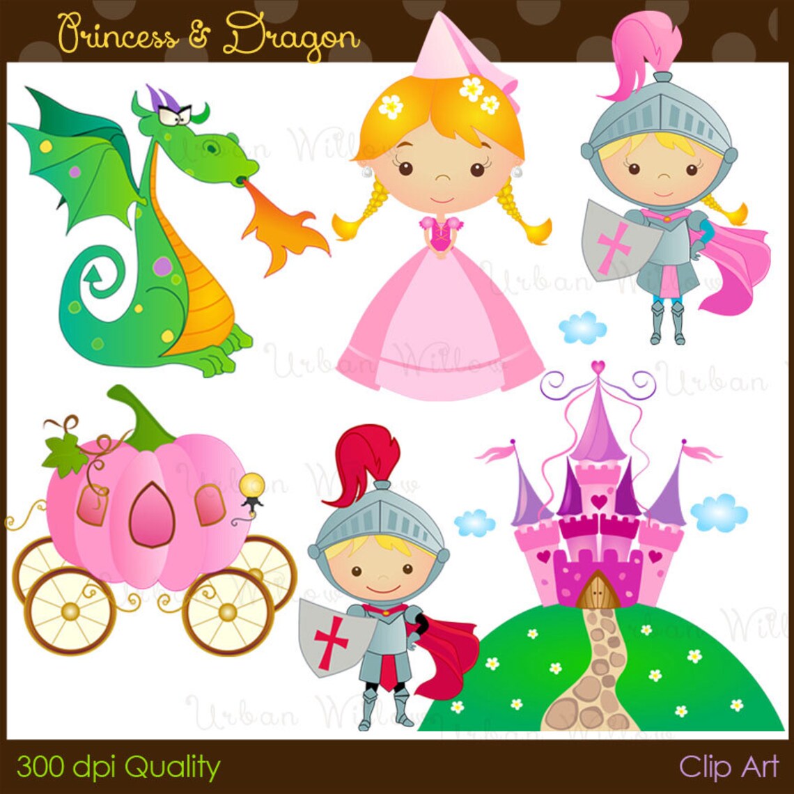 Princesa y Dragón Clip art juego en calidad 300 dpi Jpeg y | Etsy