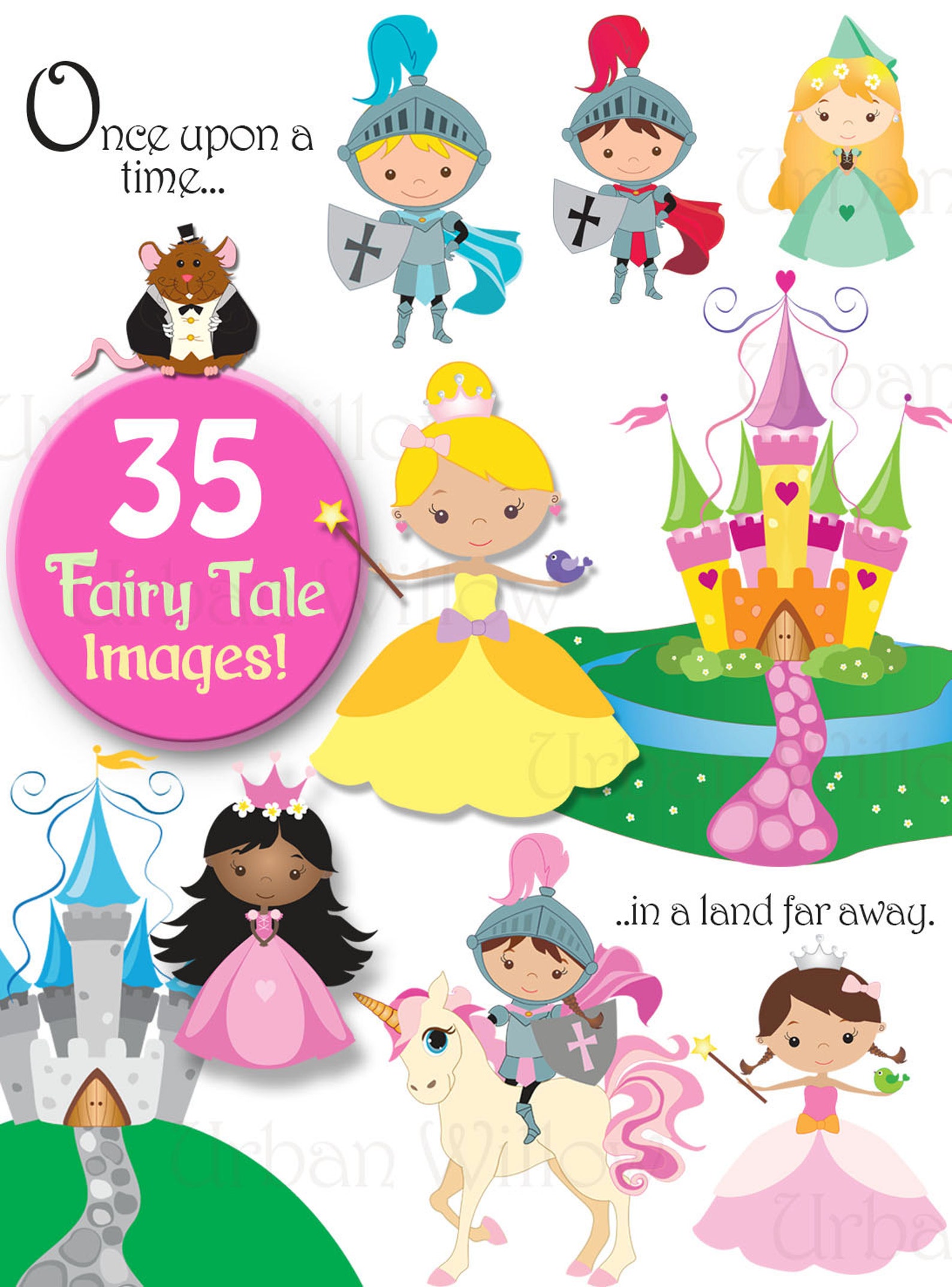ULTIMATE PRINCESS PACK - 35 Clip Art Fairy Tale Image Set, for Small ...