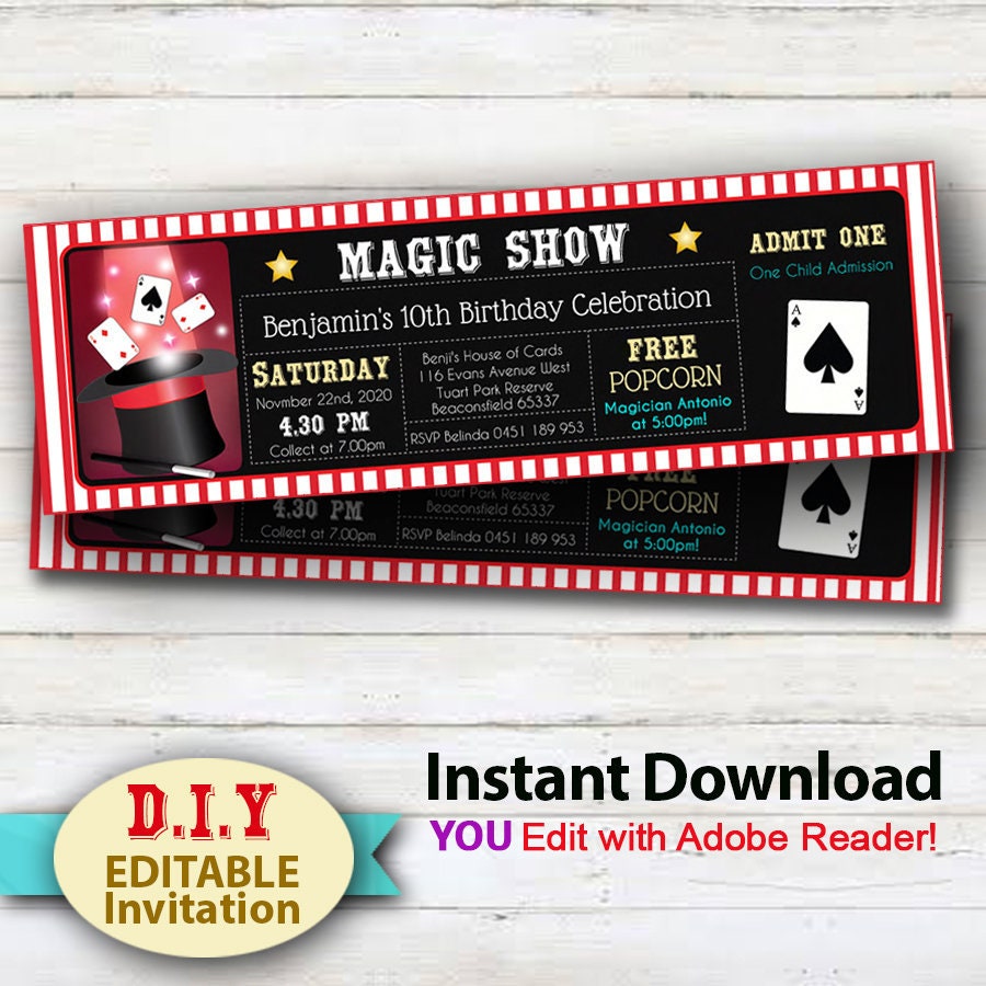 EDITABLE Instant Download Magic Card Show Party Invitations, Boy or ...
