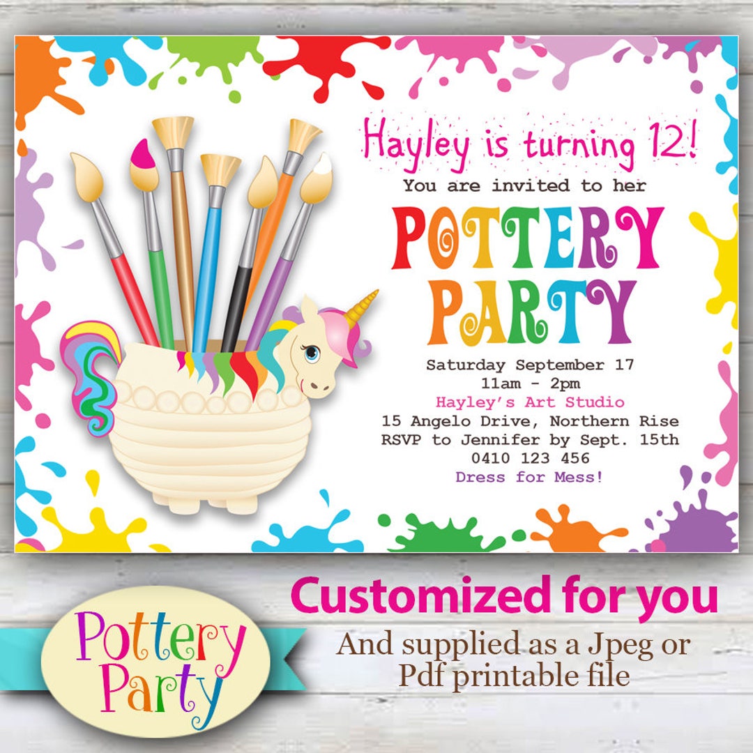 CUSTOMIZED Pottery Party Invitation, Painting Party, Arts & Craft ...