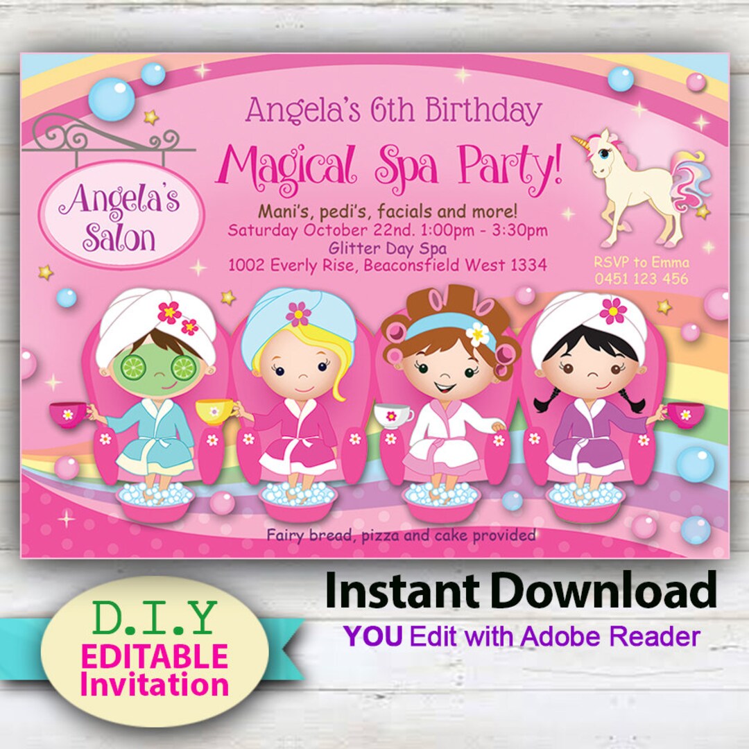 EDITABLE - Magical Spa Party Invitation, Cute Manicure or Pedicure ...