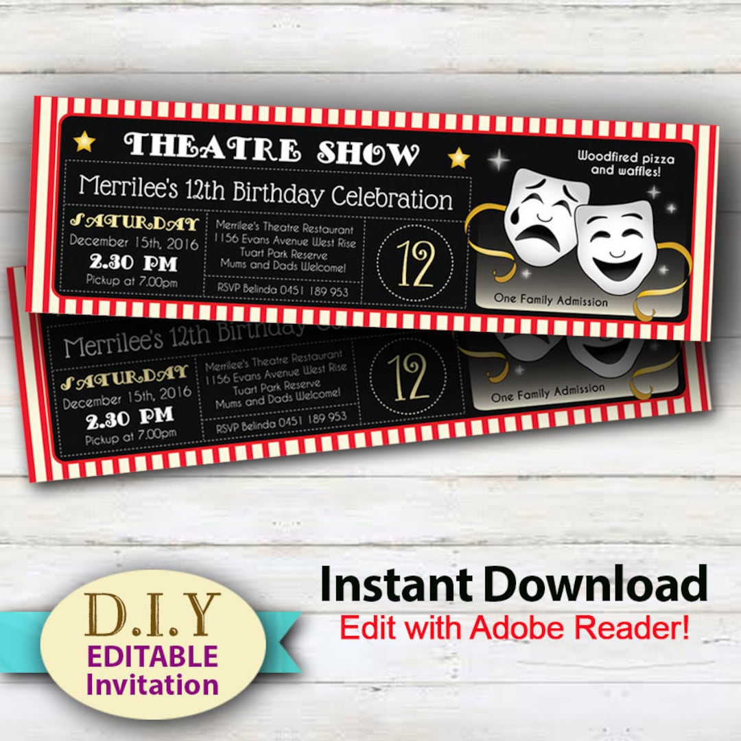 EDITABLE Instant Download Theatre Show Party Invitations, Boy or Girls ...