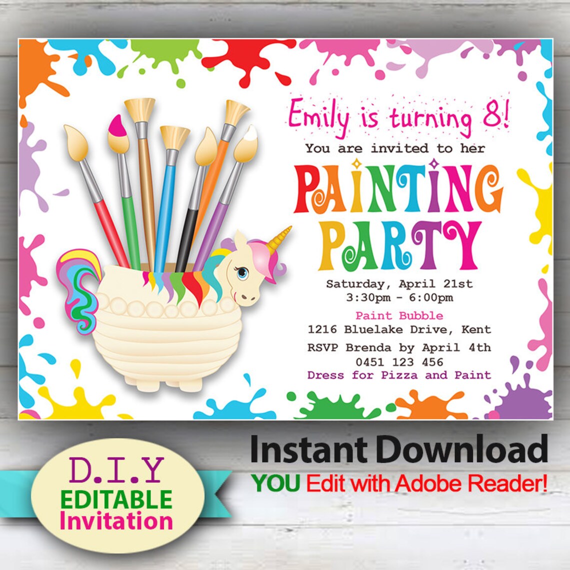 EDITABLE Painting Party Invitation D.I.Y. Birthday Party | Etsy