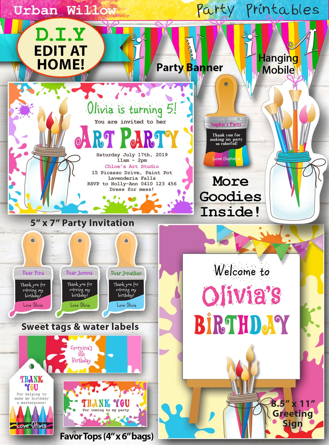 EDITABLE ART PARTY Printables Art Party Invitation Painting - Etsy