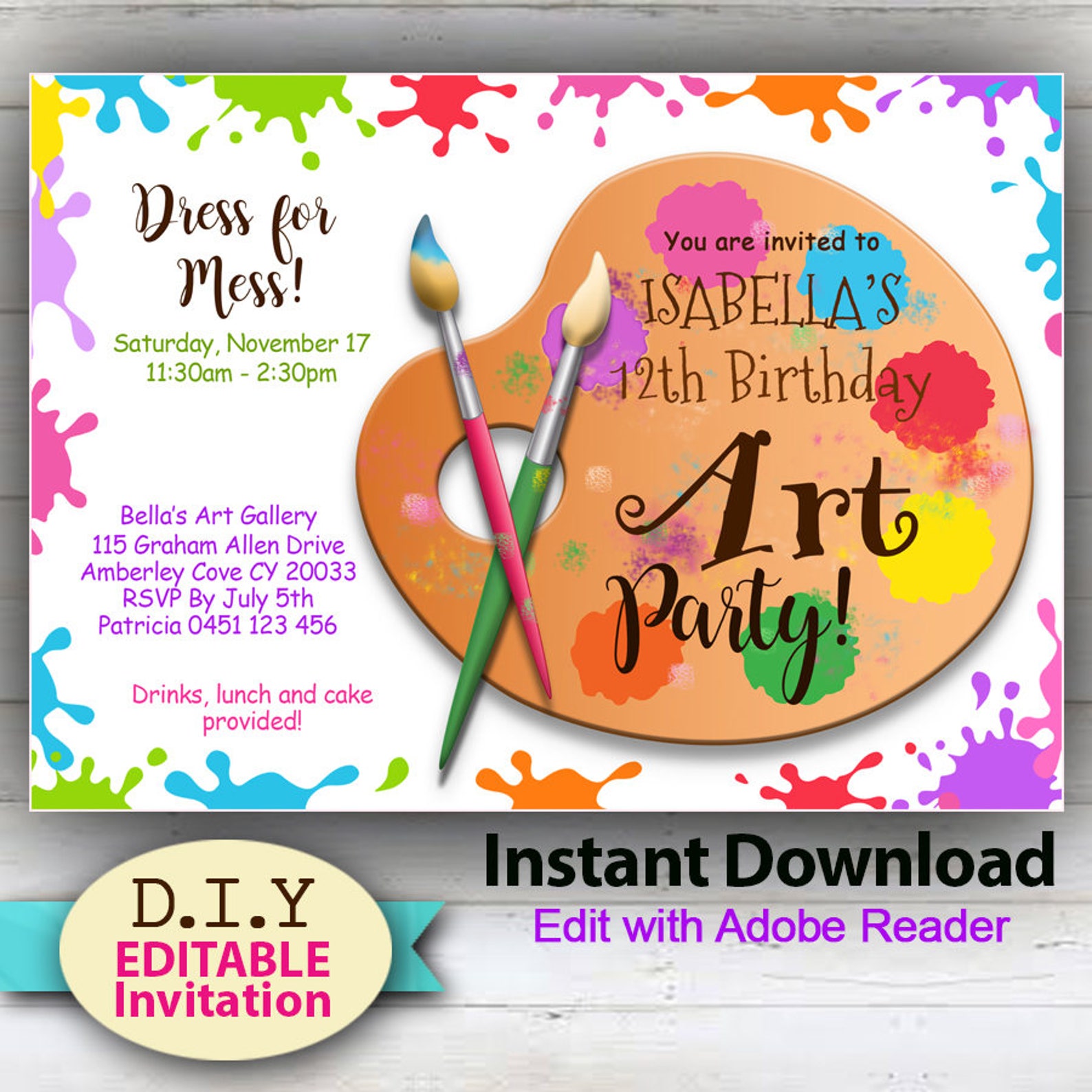 EDITABLE D.I.Y. Editable Art Party Kit Painting Party | Etsy