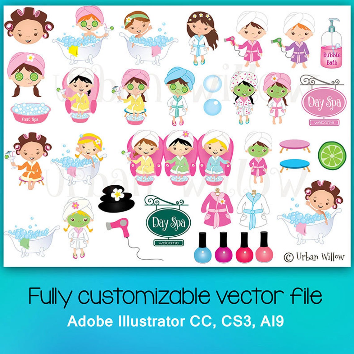 Spa Party/ Day Spa - 40 Piece Clip Art Set in Premium Quality 300 Dpi ...