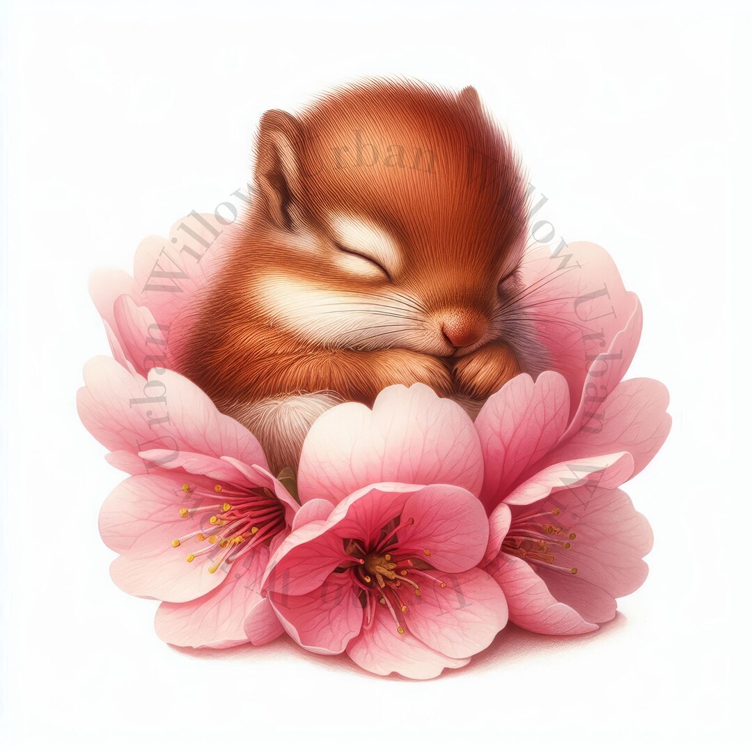 8 Squirrels Sleeping Clipart. Cherry Blossoms. High Quality JPEG Images ...
