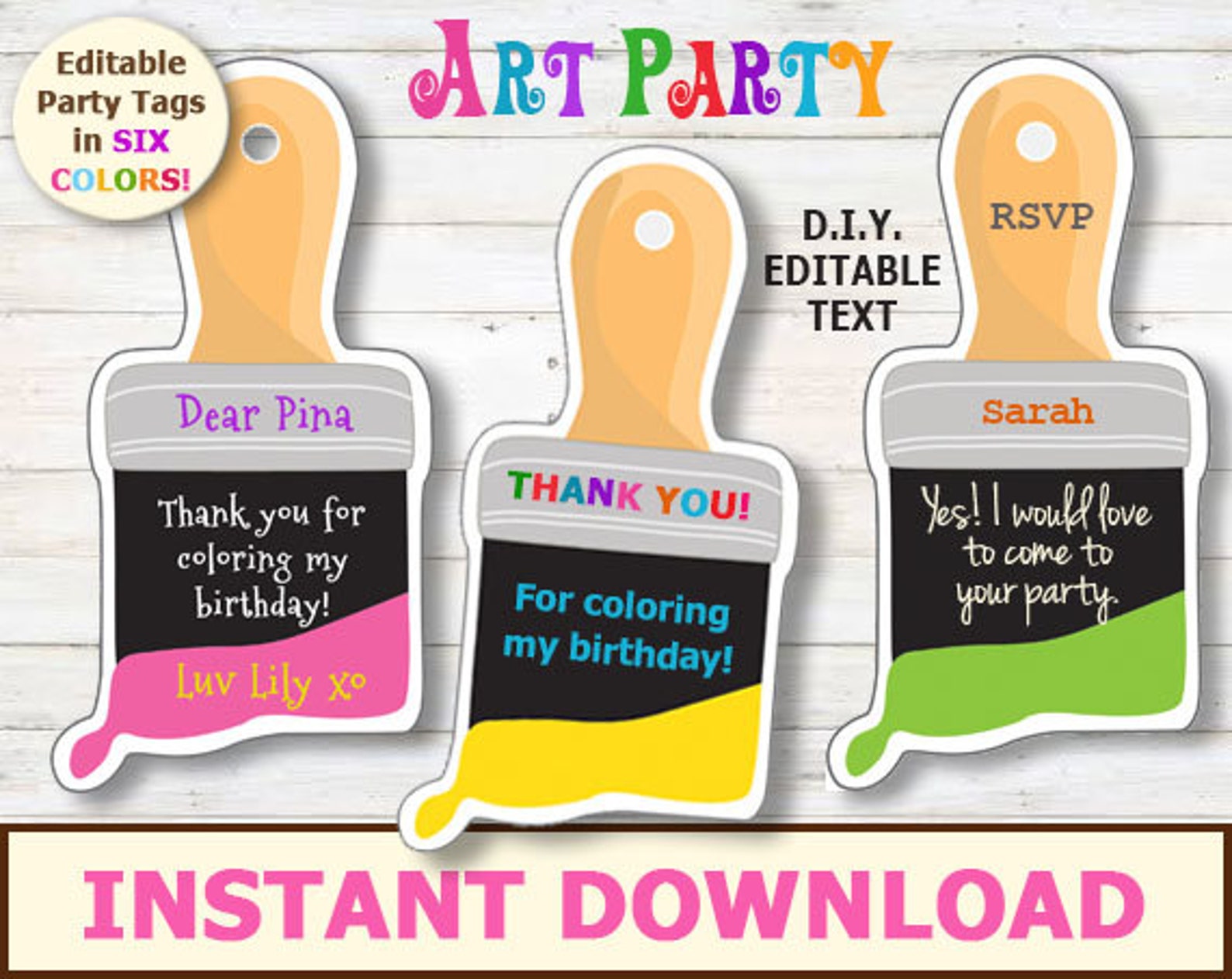 EDITABLE Paint Brush Tags Art Party favor tags Art Party | Etsy