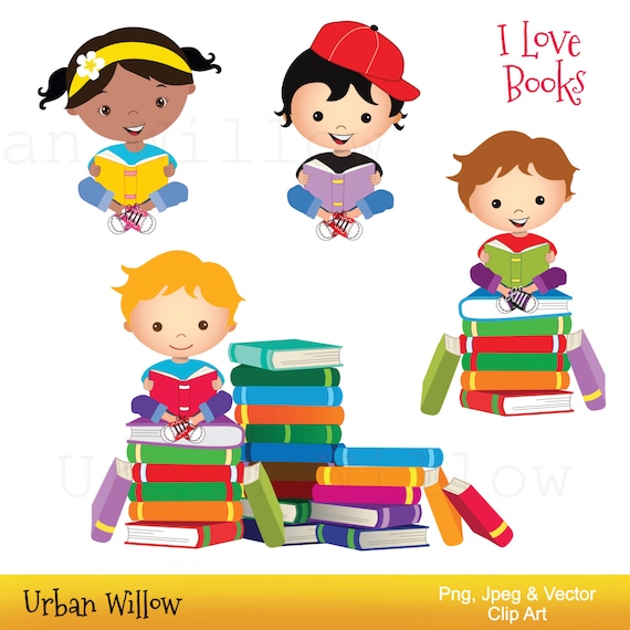 School Children Reading Clip Art