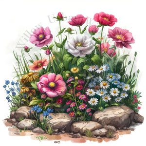 10 Garden Flowers Variety Clipart. Watercolor Clipart, Quality Jpgs ...